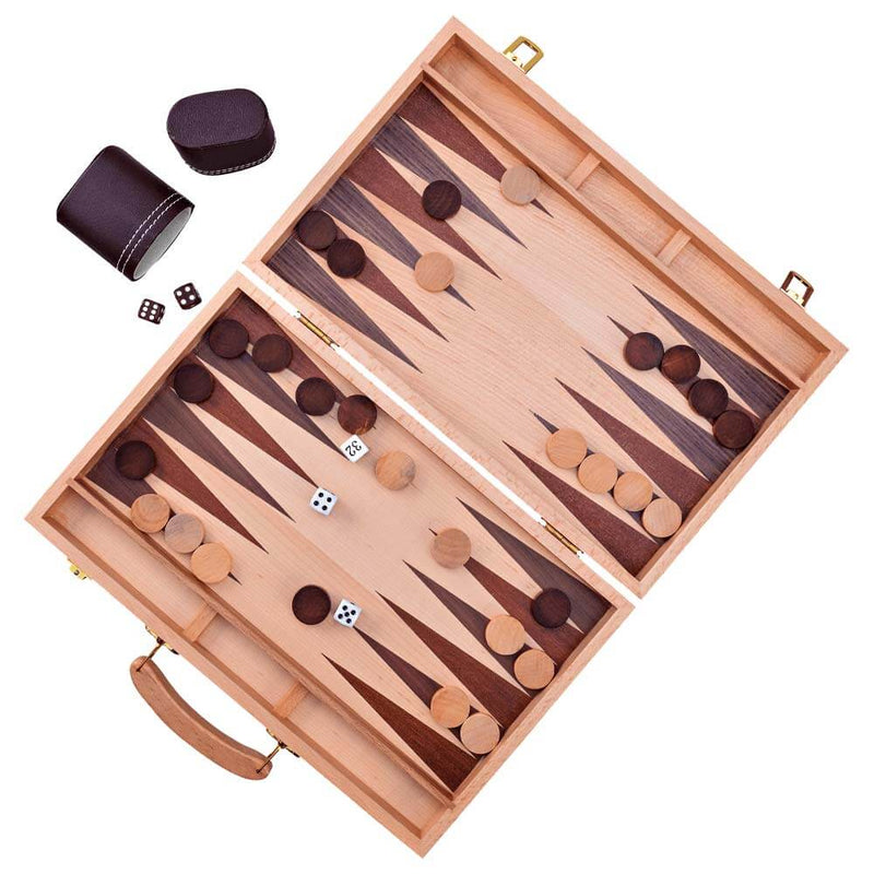15" Oak Backgammon Set | Folding Backgammon Board & Pieces